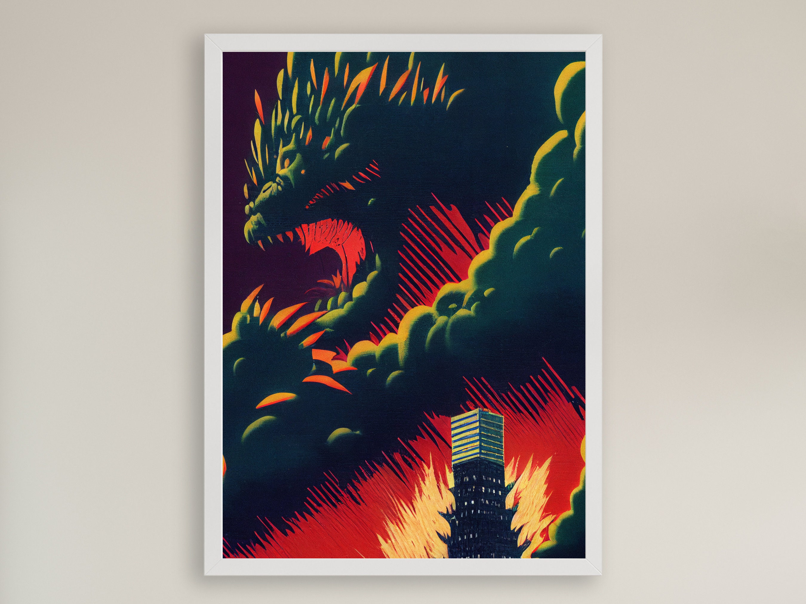 Godzilla Mid Century Modern Wall Art Godzilla Print - Etsy