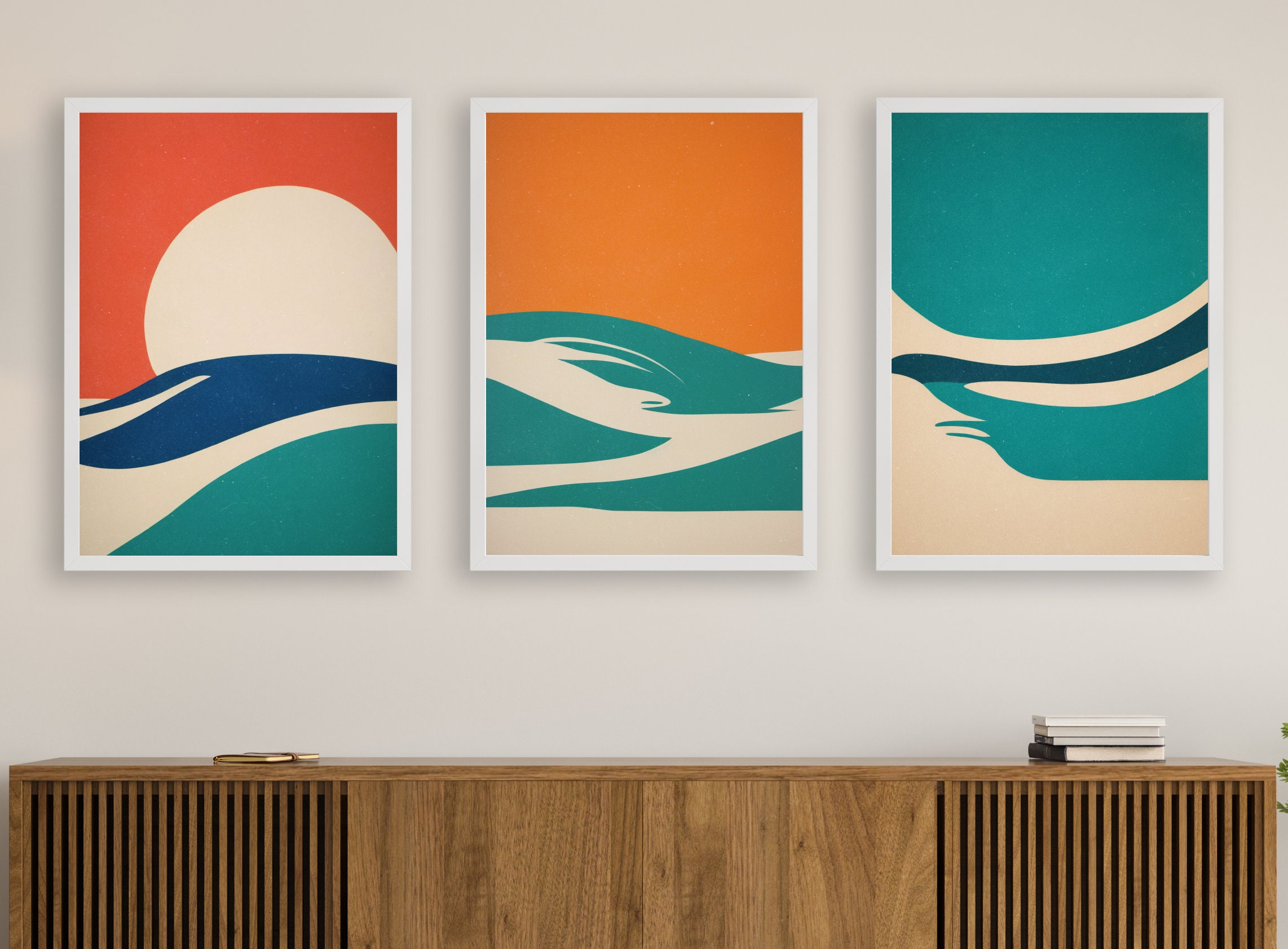 Retro Ocean Waves 1960s Mid Century Modern Art, Vintage Wall Art ...