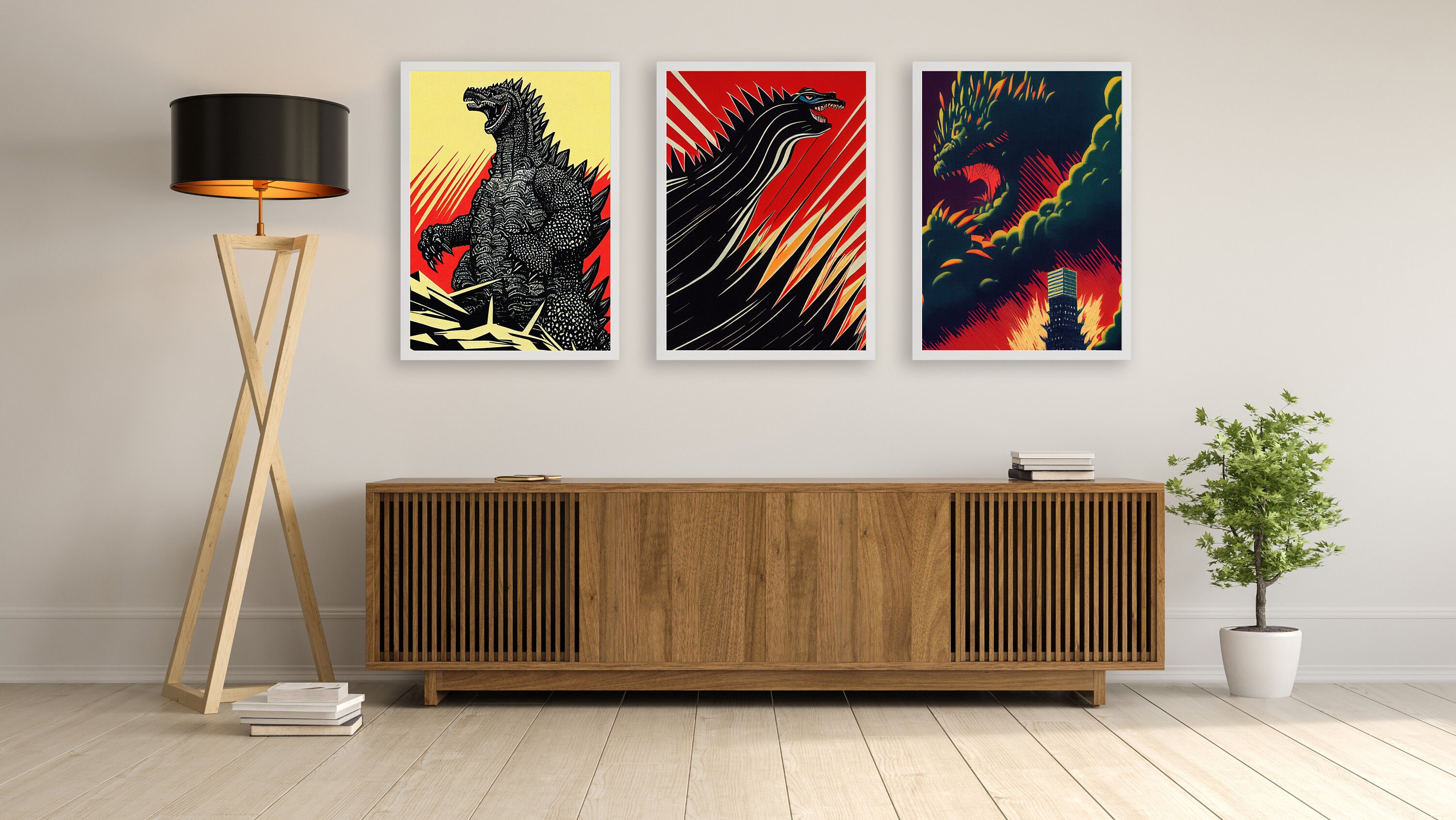 3 Godzilla Inspired Mid Century Modern Abstract Art Prints - Etsy