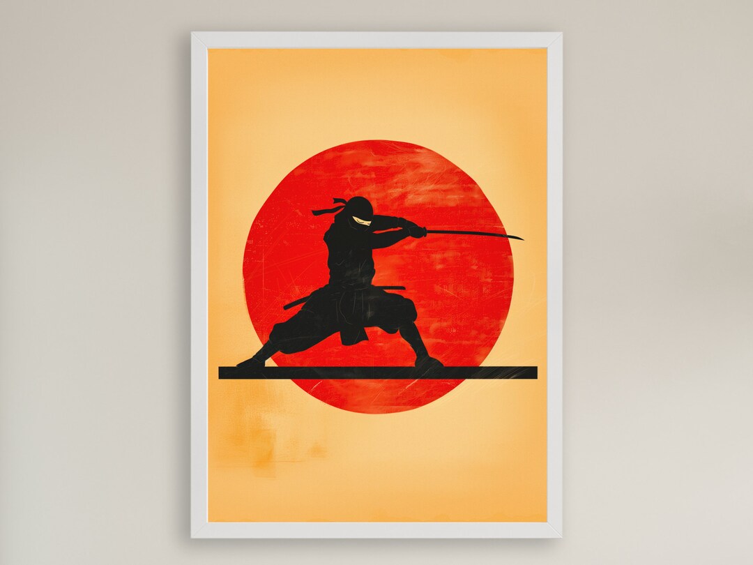 Ninja Mid Century Modern Poster, Retro Martial Arts Wall Art Print ...