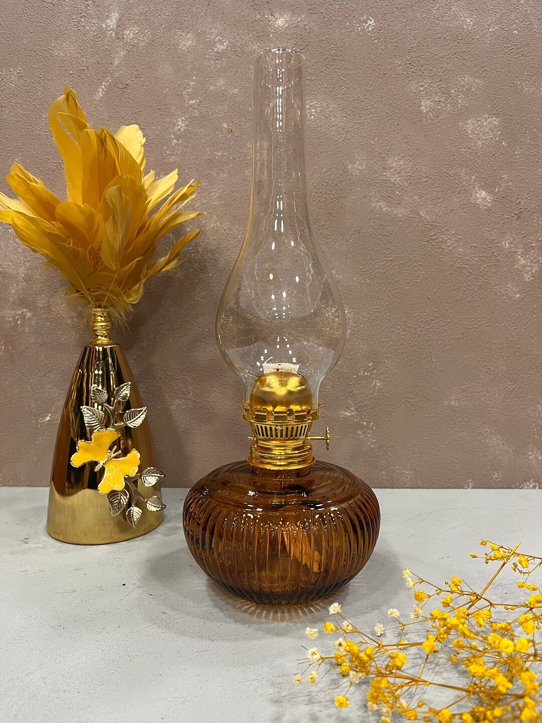 Big Vintage Handcrafted Oil Lamp Unique Home Decor Antique Oil Lamp New ...