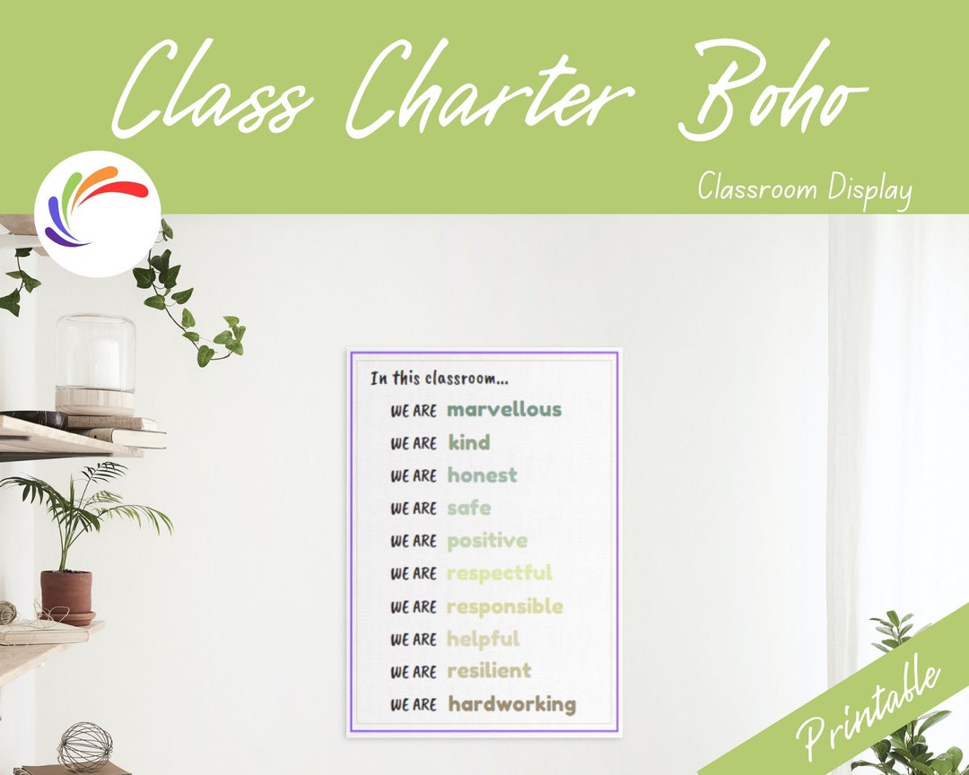 Class Charter Poster Boho, Classroom Display, Classroom Rules, Teaching ...