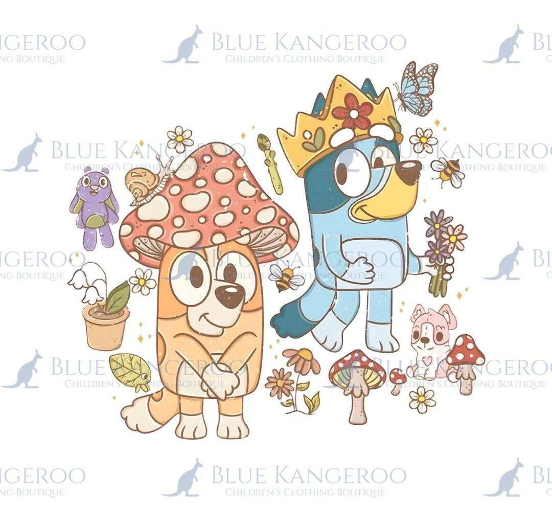 Bluey und Bingo in einem Pilzgarten PNG Dateien zum Basteln ...