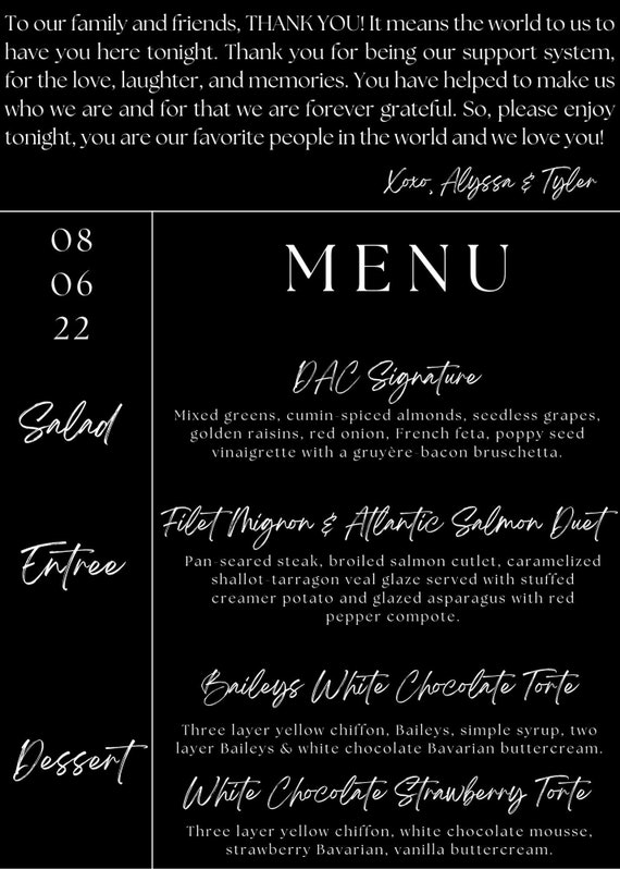 Wedding Thank You and Menu Template - Etsy