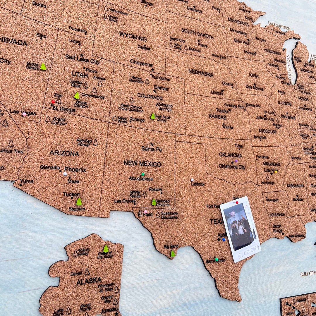 Wooden US Map US National Park Map USA Travel Map National Park Push ...