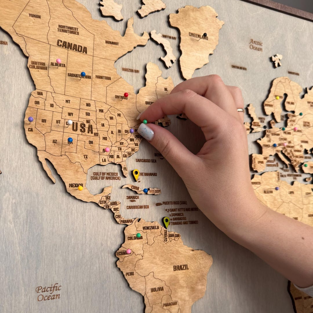 Wooden World Map Push Pin World Map Wall Art Wooden Travel Map Wall ...