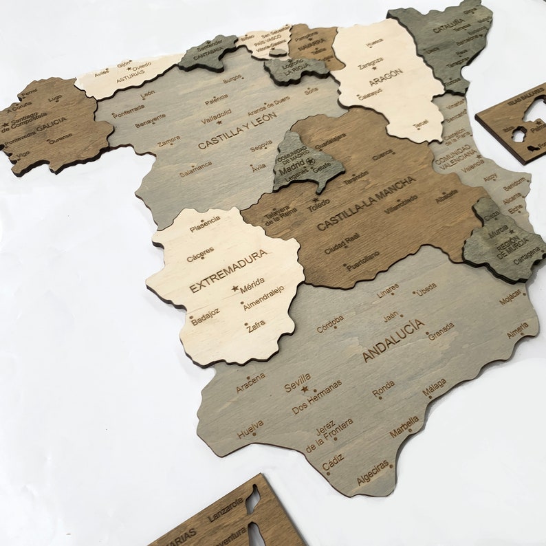 Wooden Spain Map Wall Art Spanish Map Mapa De España Wood Wall Art Push ...