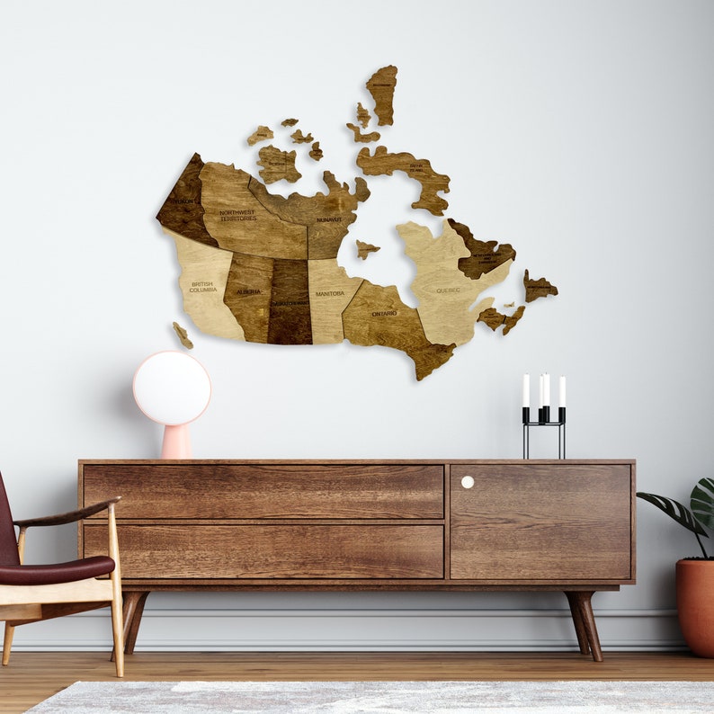 Wooden Canada Map Wall Art 3D Canada Map Push Pin Travel Map Wall Decor ...