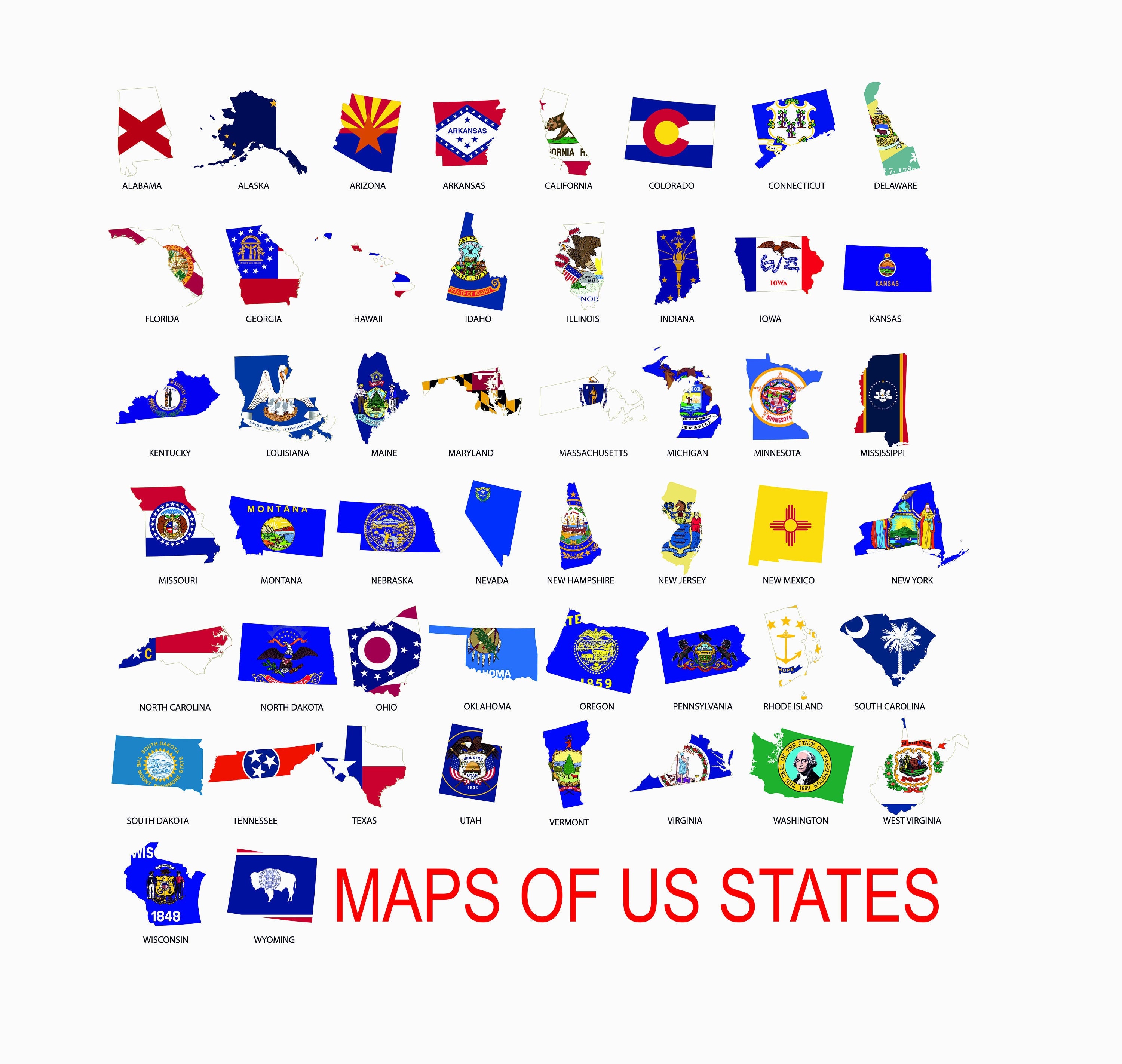 USA Map SVG 50 States Map Vector State Flags United States Map Etsy