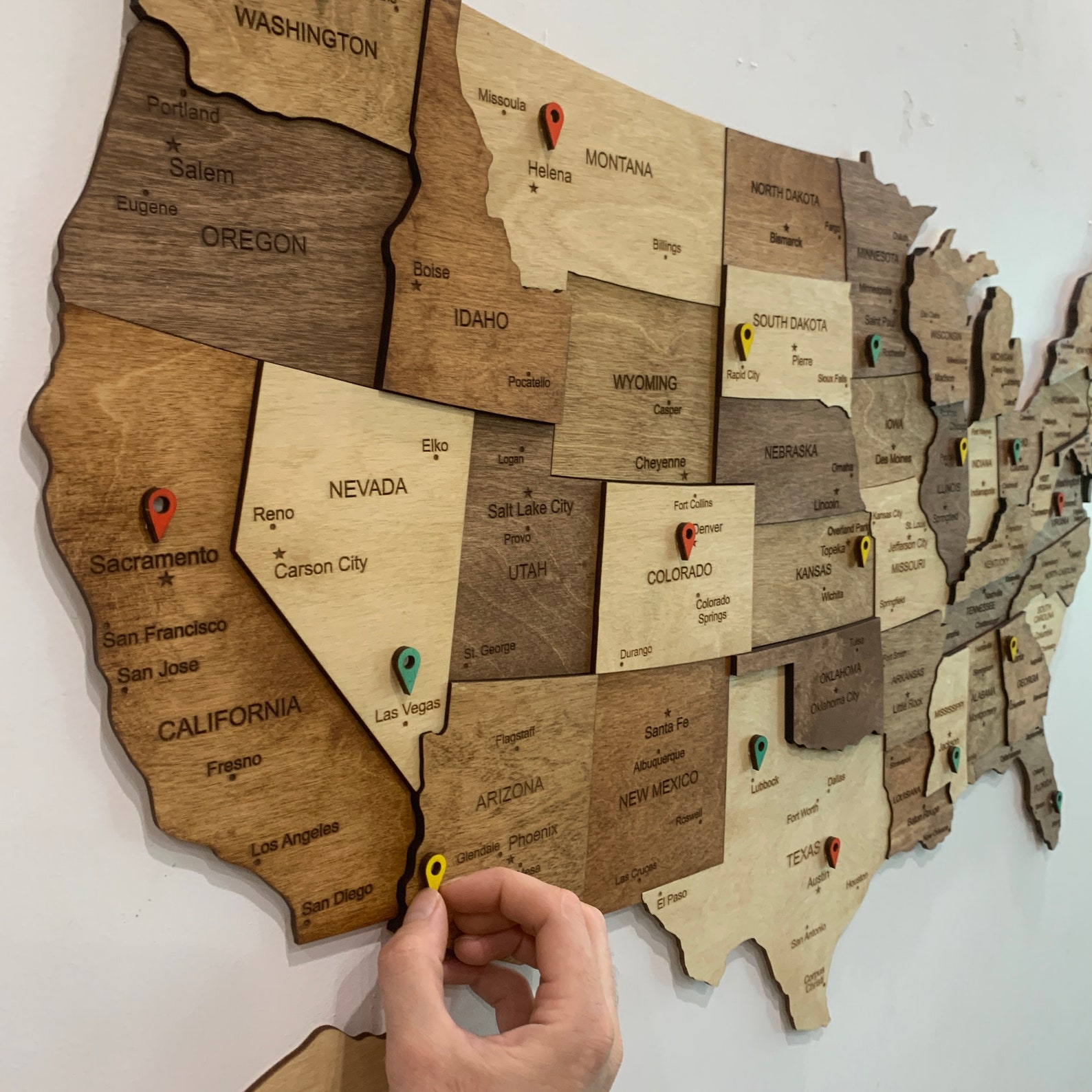 Wooden US Map United States Map Wood Wall Art US Travel Map Push Pin ...