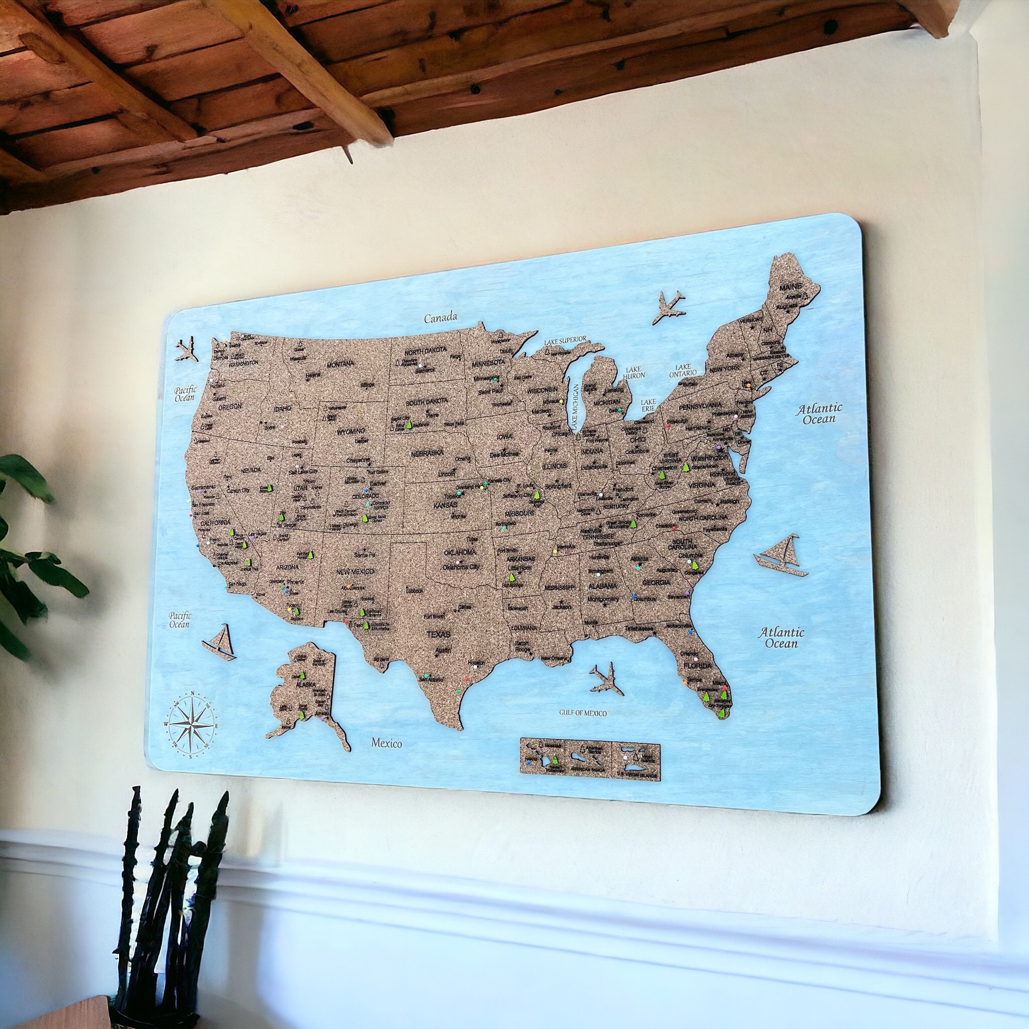 Wooden USA Map US National Park Map Push Pin Map National Parks US ...