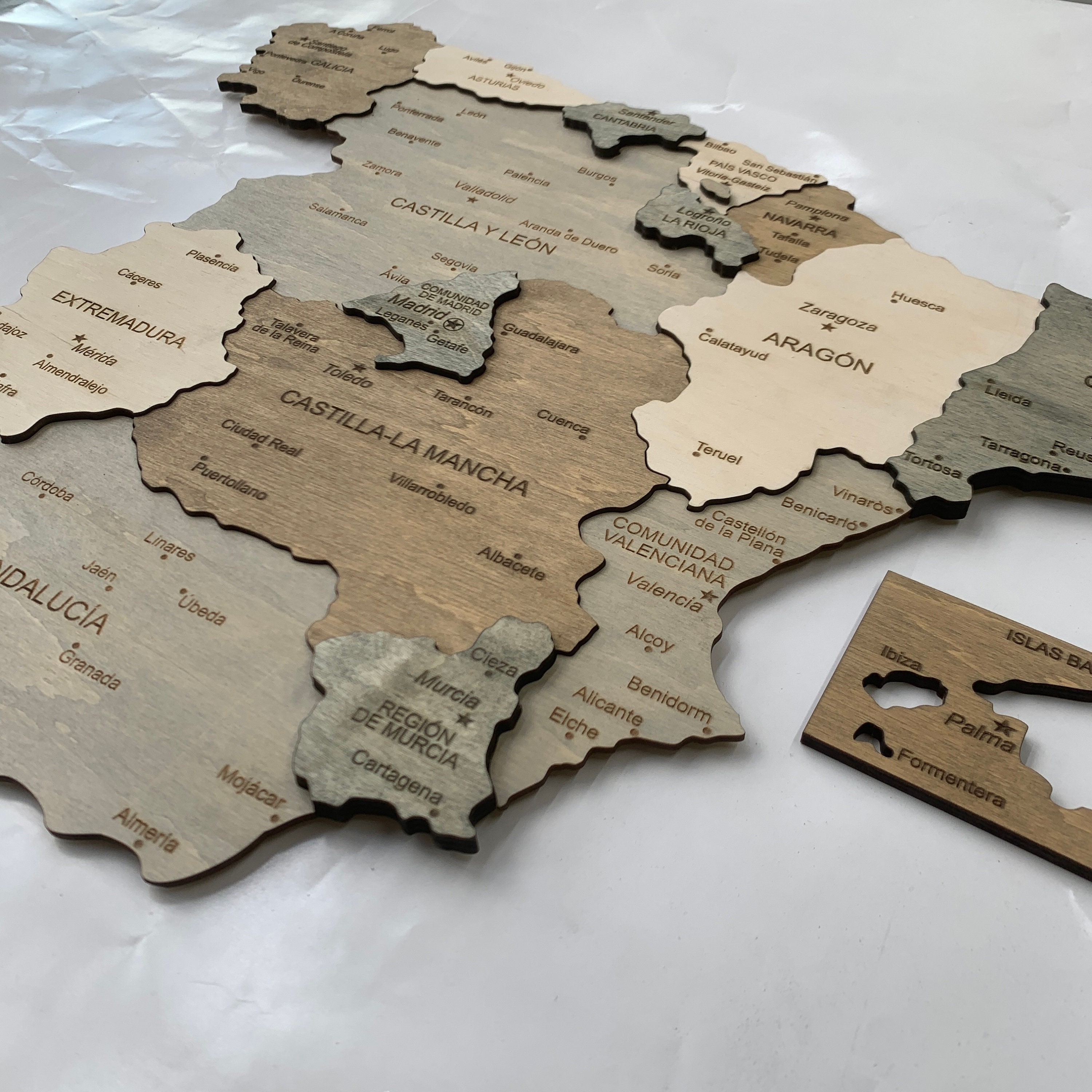 Wooden Spain Map Wall Art Spanish Map Mapa De España Wood Wall Art Push ...