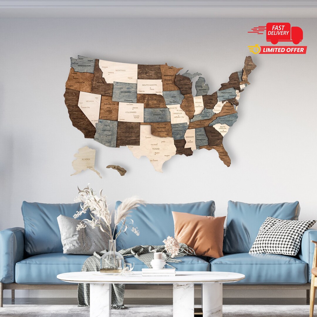 Wooden US Map United States Map Wood Wall Art US Travel Map Push Pin ...
