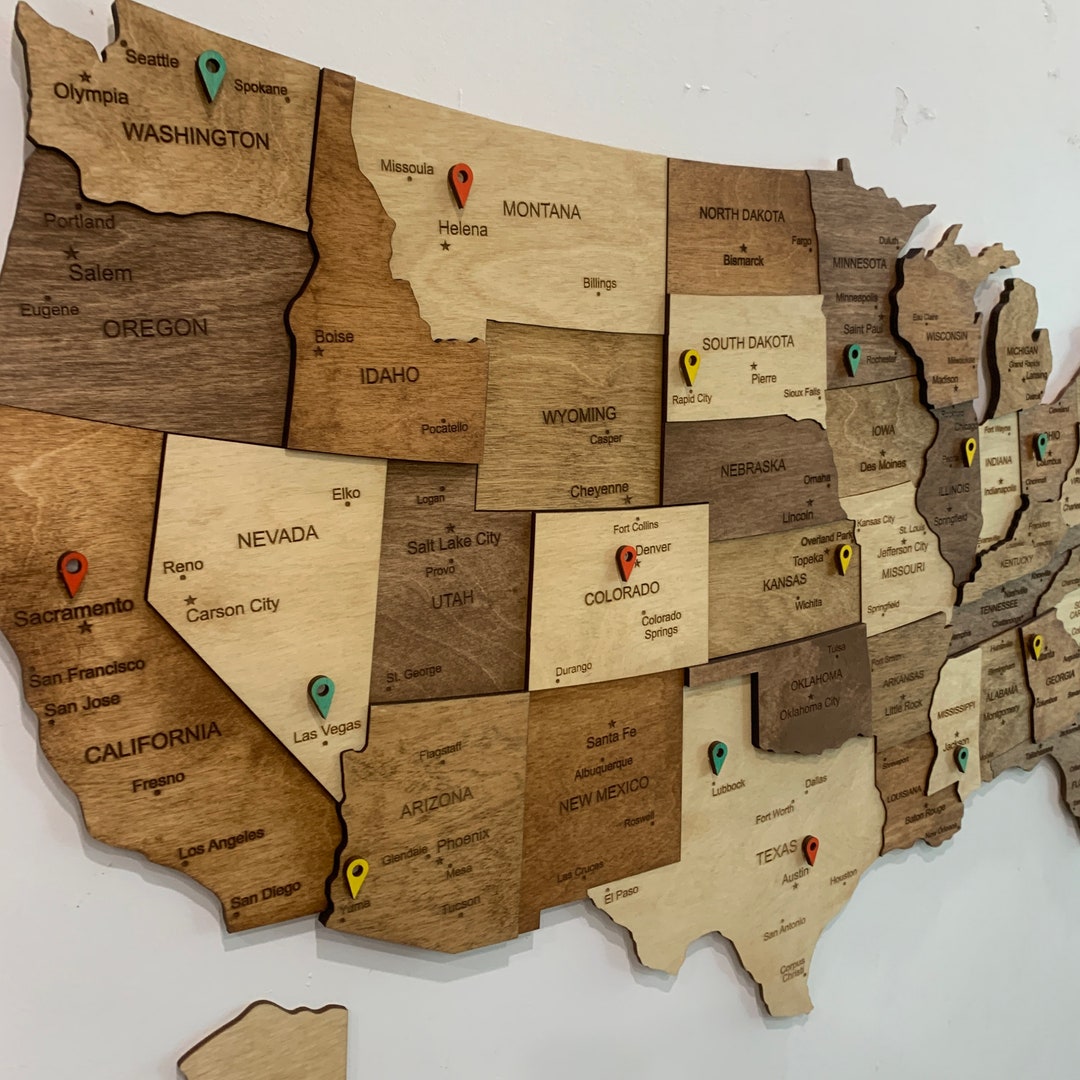 Wooden US Map United States Map Wood Wall Art US Travel Map Push Pin ...