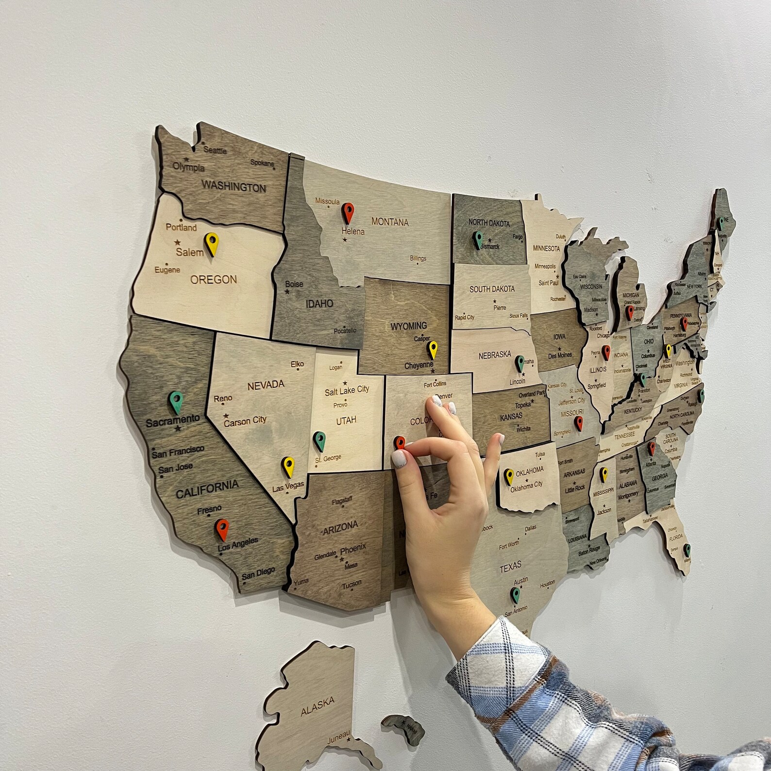 Wooden US Map United States Map Wood Wall Art US Travel Map Push Pin ...