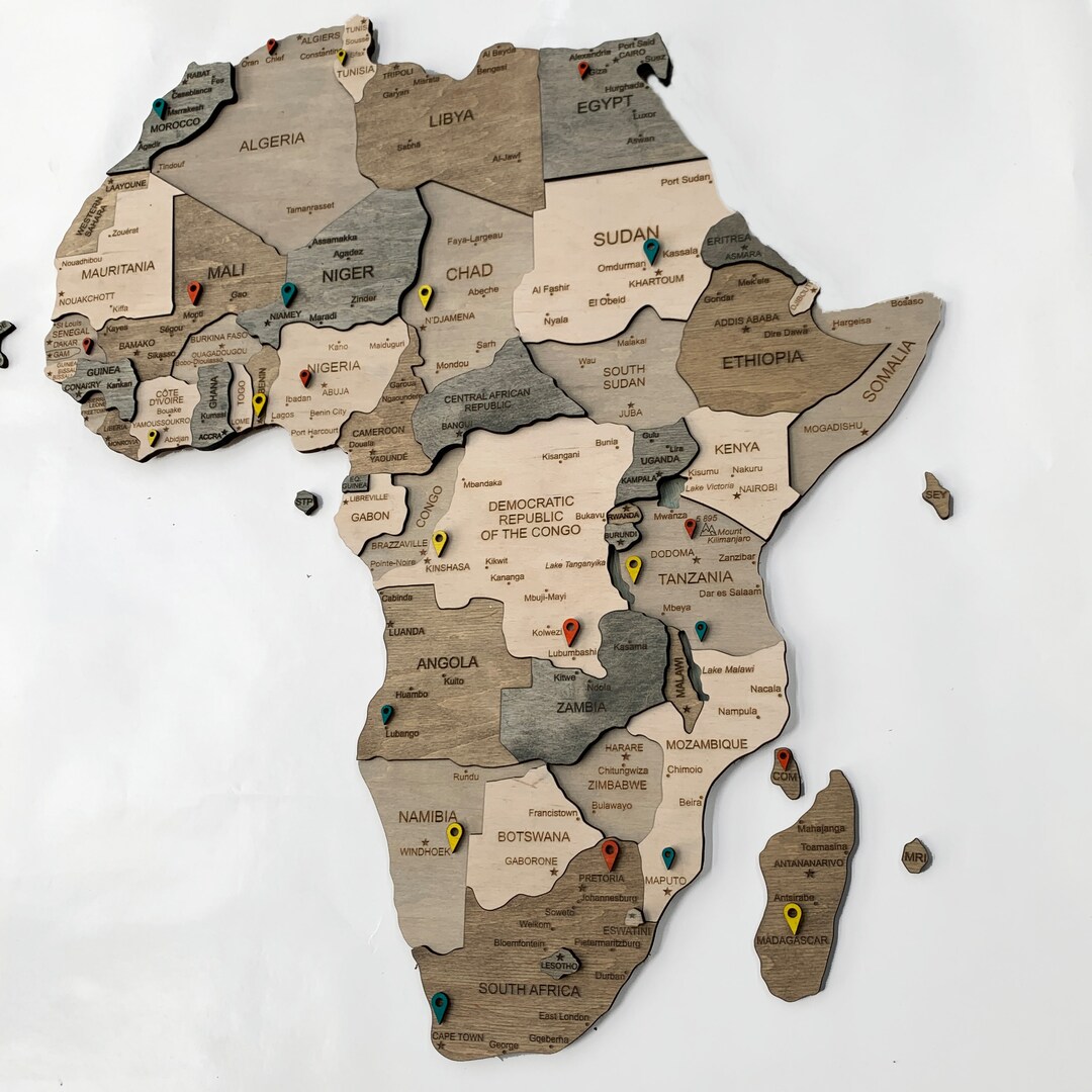 Wooden Africa Map Wall Art: Push Pin Travel Map - Etsy