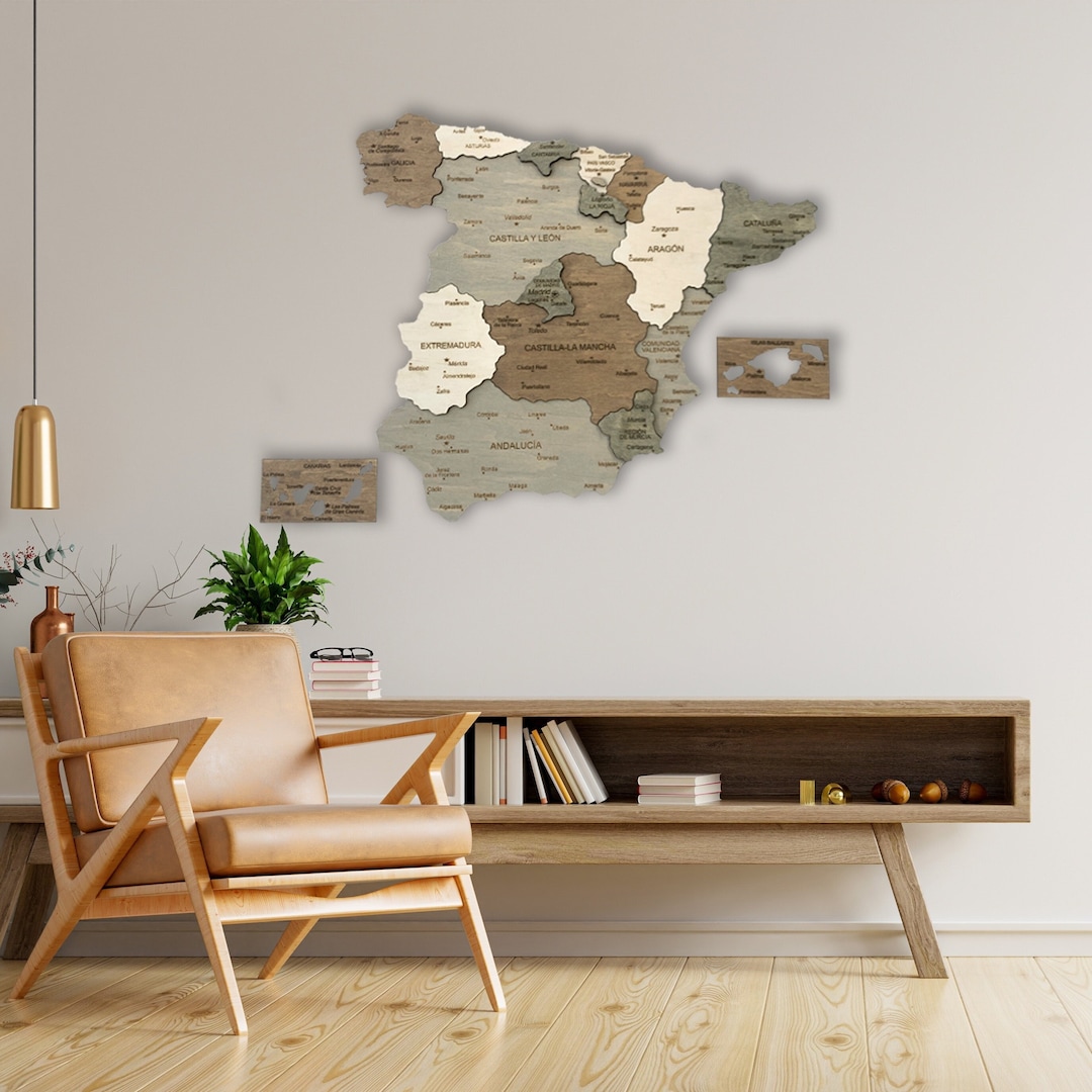 Wooden Spain Map Wall Art Spanish Map Mapa De España Wood Wall Art Push ...