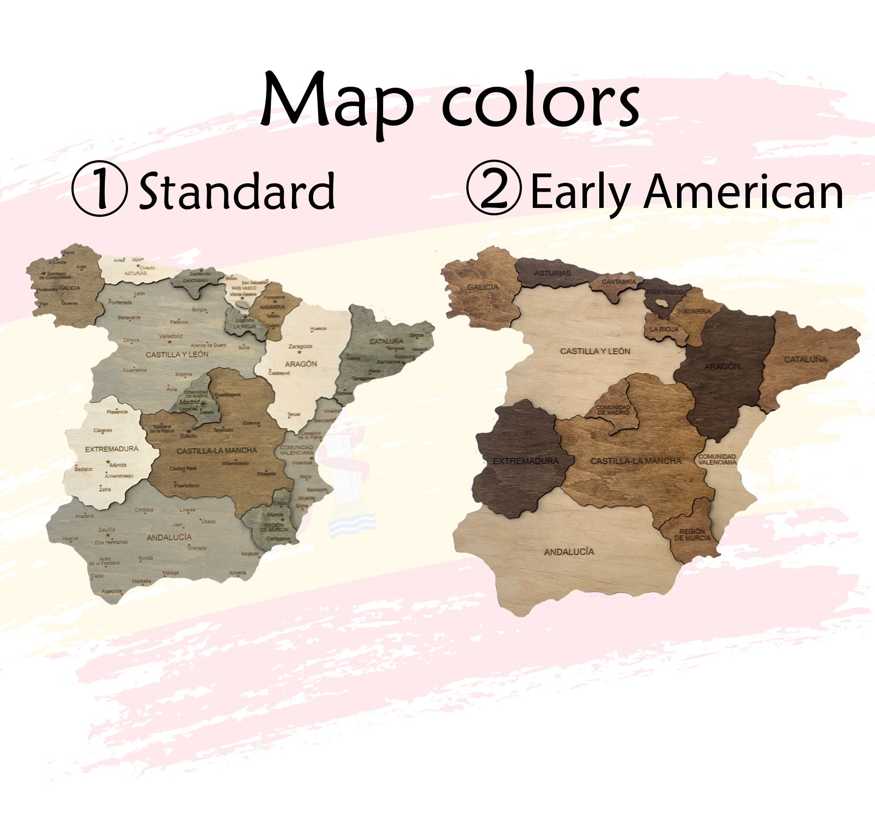Wooden Spain Map Wall Art Spanish Map Mapa De España Wood Wall Art Push ...