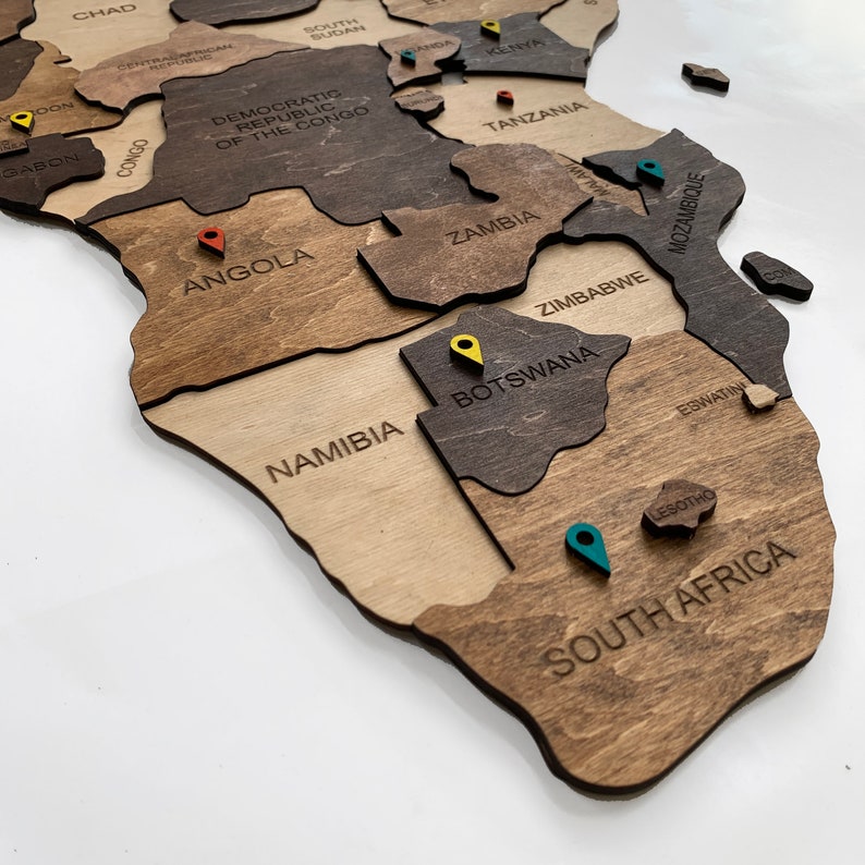 Wooden Africa Map Wall Art Wood South Africa Map Travel Map Push Pin ...