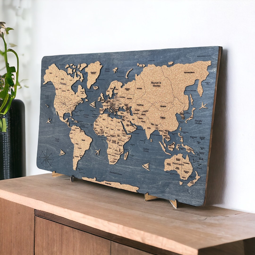 World Map Wall Art New Home Gift Travel World Map Anniversary Gift ...
