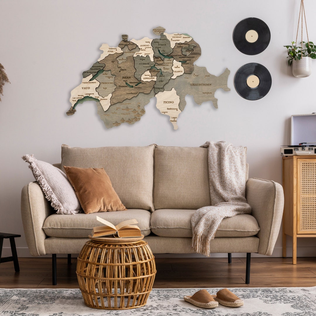 Wooden Switzerland Map Wall Art Push Pin Map Swiss Map Wall Decor ...