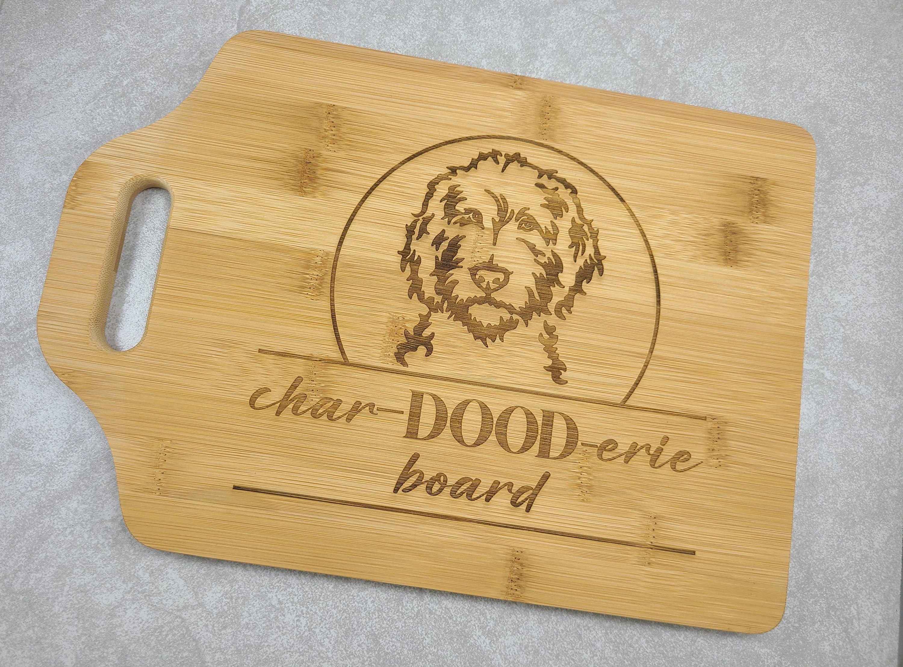 Char-dood-erie Board - Handled Bamboo Serving Board - Goldendoodle ...