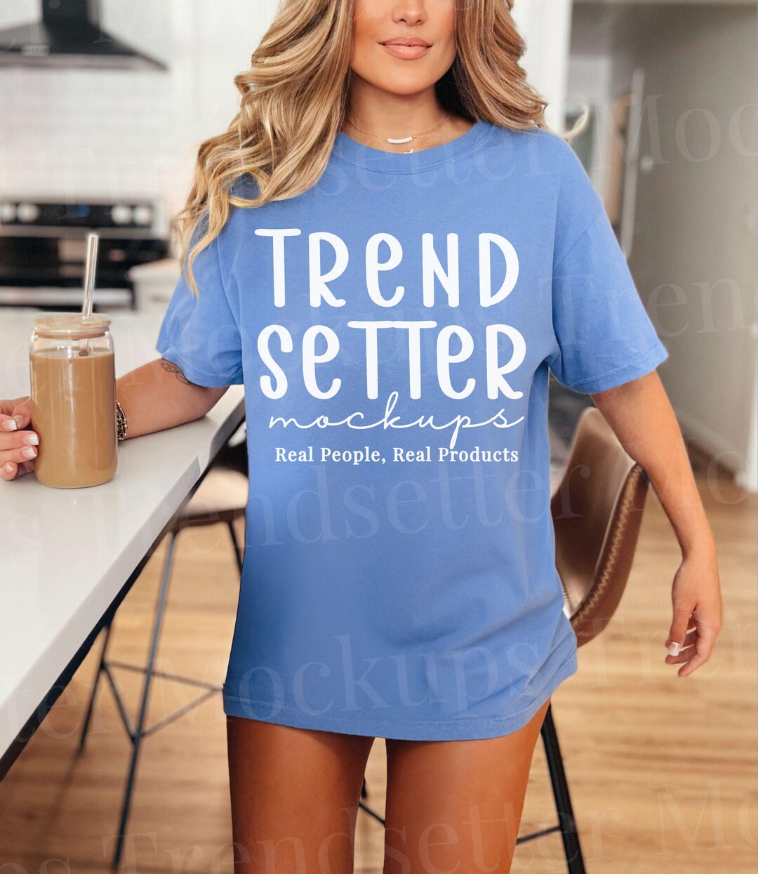 Comfort Colors 1717 Mystic Blue Mockup, CC1717 Oversized Tee Mock-up ...