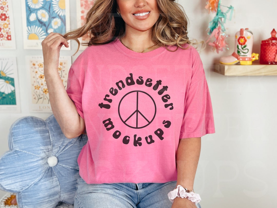 Comfort Colors 1717 Crunchberry Mockup, CC1717 Pink Oversized Tee ...