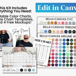Editable Bella Canvas 3001 Color and Size Chart, BC 3001 Color Chart ...
