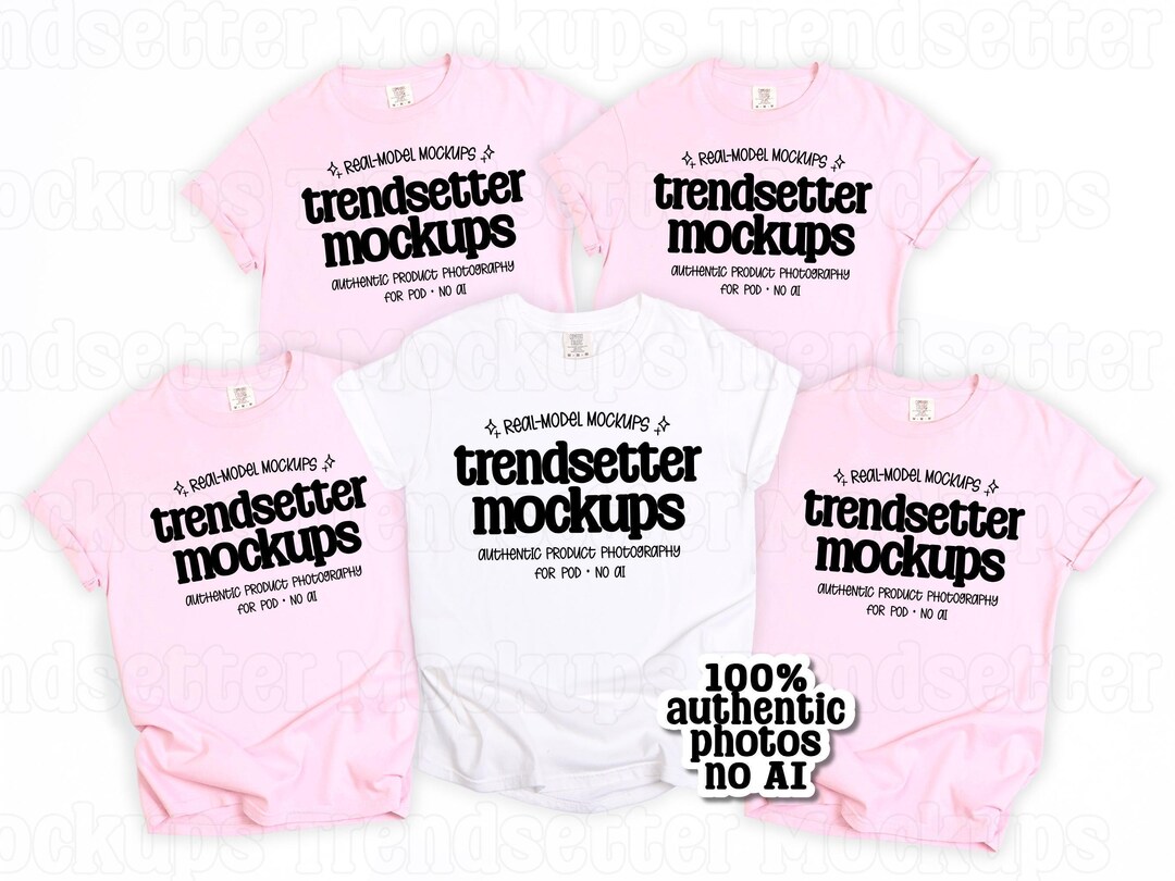 Comfort Colors 1717 Blossom + White Mockup, CC1717 Group T-shirt Flat ...