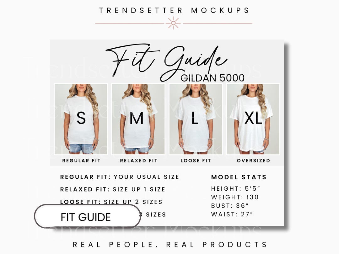 Gildan 5000 Fit Guide, G5000 Size Chart, Tee Shirt Sizing Guide, G500 ...