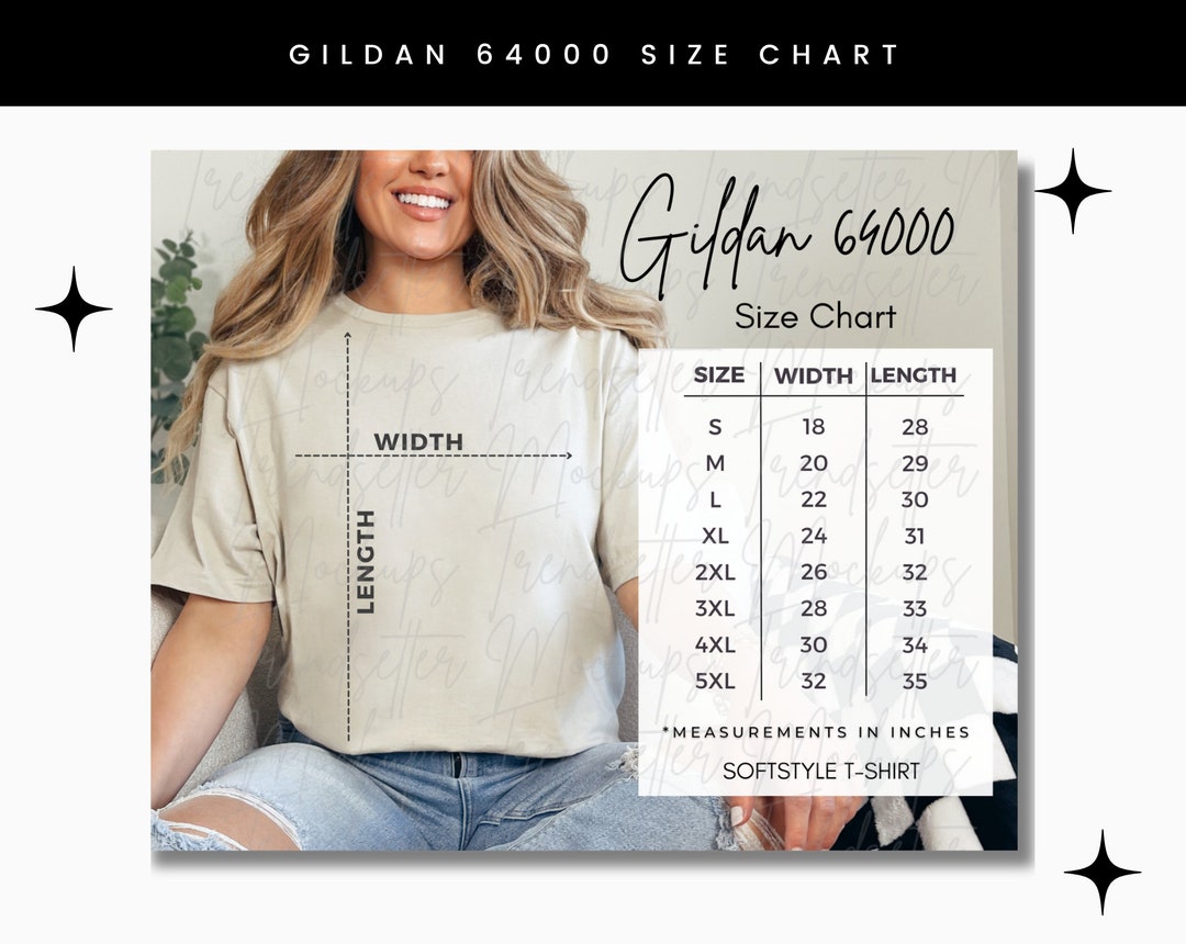 Gildan 64000 Size Chart, Unisex G64000 Size Chart, Gildan Sizing Guide ...