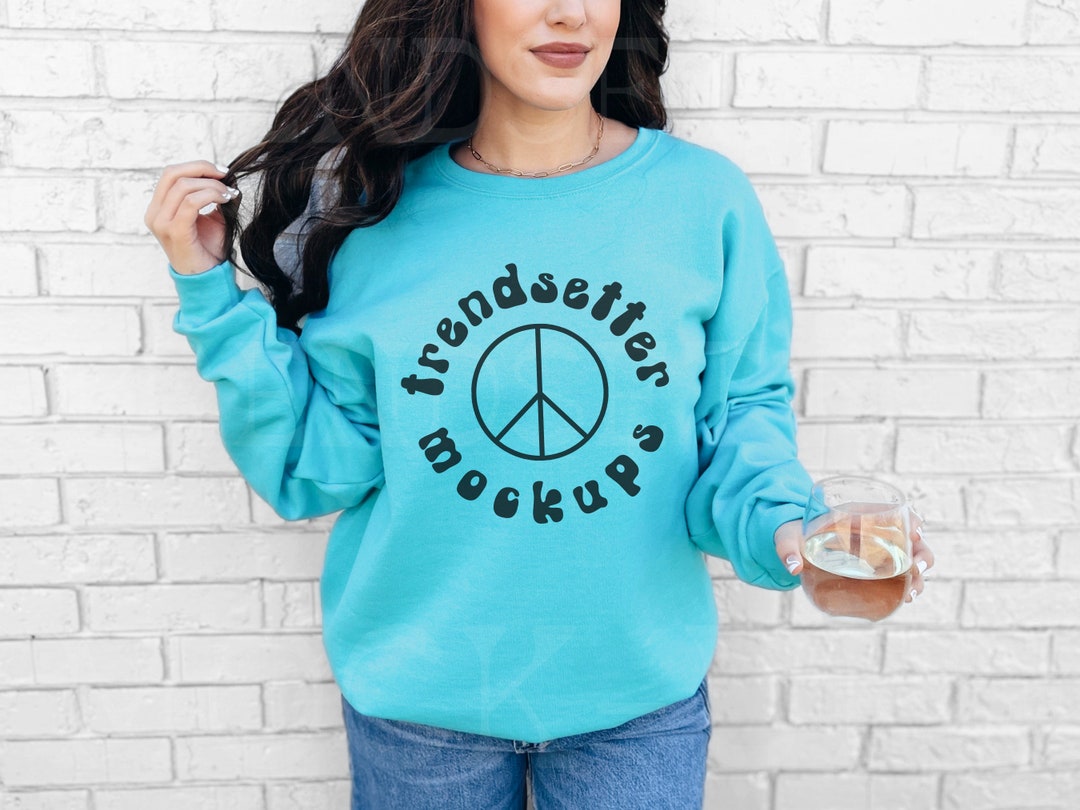 Jerzees 562MR Scuba Blue Mockup, Crewneck Sweatshirt Sleeve Mock-up ...