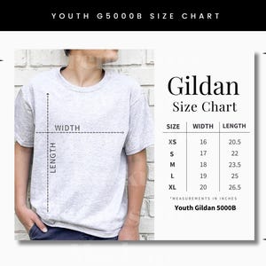 Gildan 5000B Youth Size Chart, Unisex Gildan G5000B Size Chart, Gildan ...