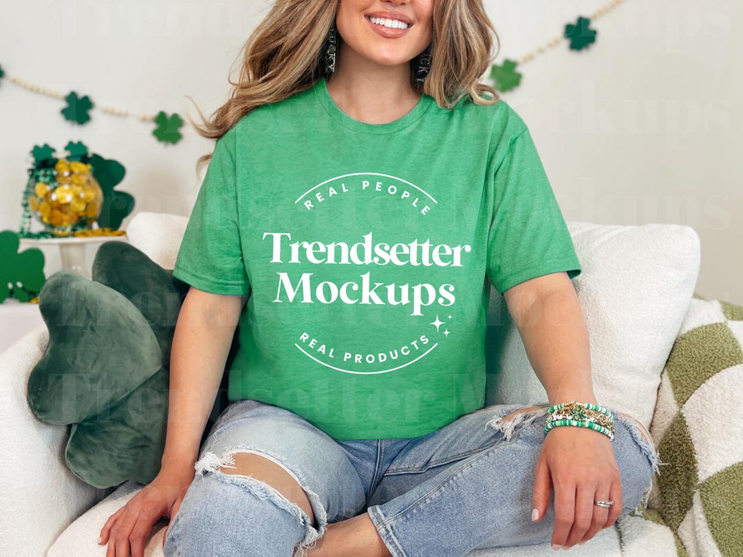 Gildan 64000 Heather Irish Green Mockup, St Patricks Day G640 Simple ...