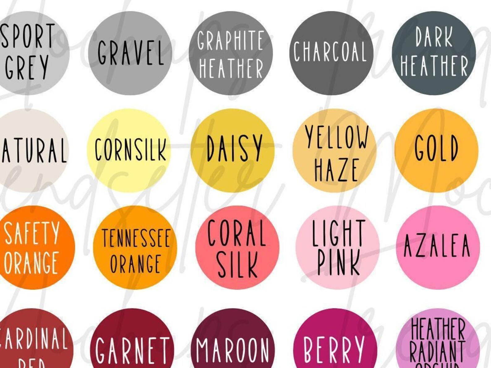 Gildan Color Chart, Handwritten Gildan 5000 Color Chart, Gildan 2000 ...