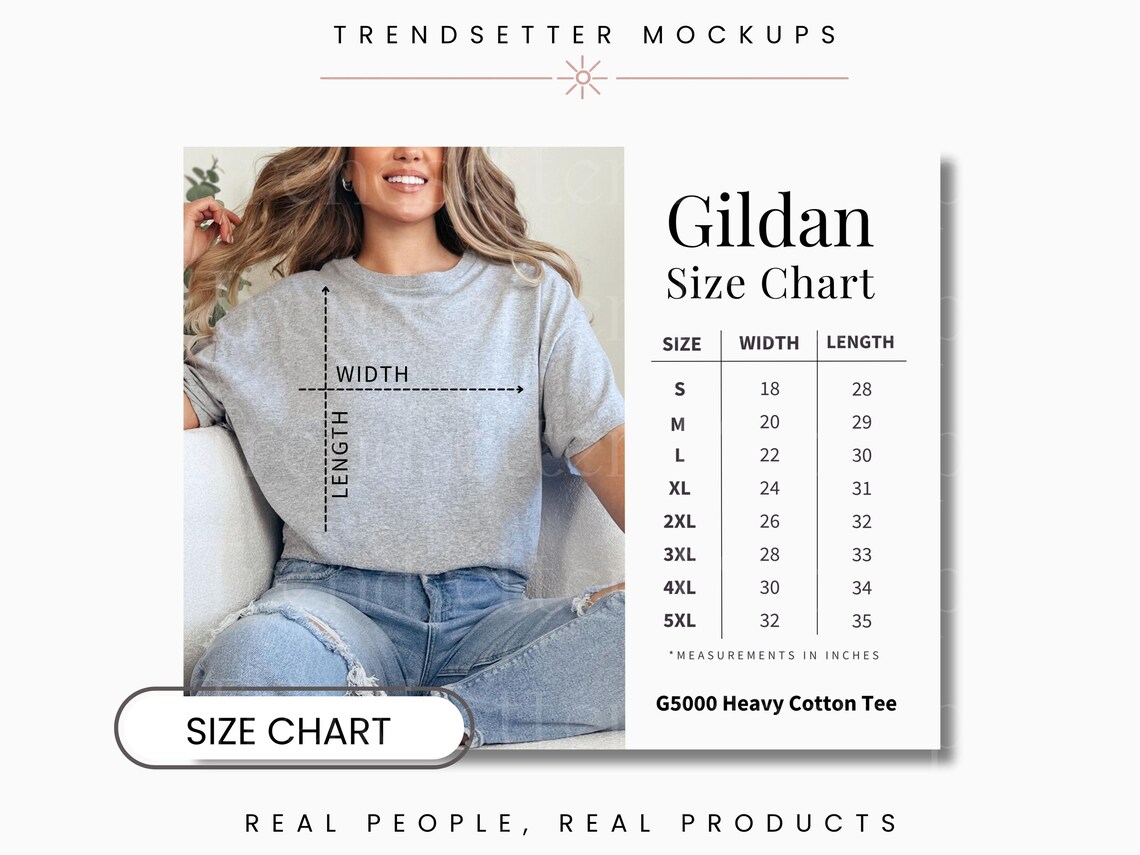 Gildan 5000 Size Chart, Unisex G5000 Size Chart, Gildan Sizing Guide ...