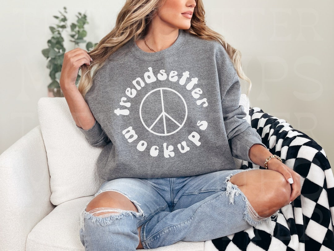 Gildan 18000 Graphite Heather Mockup, Grey G18000 Crewneck Sweatshirt ...
