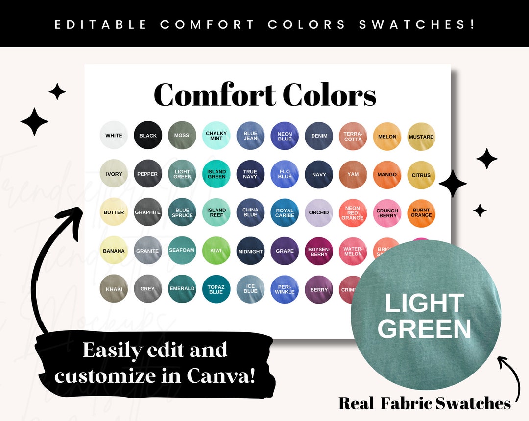 Editable Comfort Colors C1717 Color Chart, Canva Template Editable ...