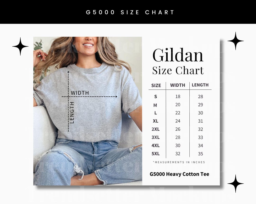 Gildan 5000 Size Chart, Unisex G5000 Size Chart, Gildan Sizing Guide ...