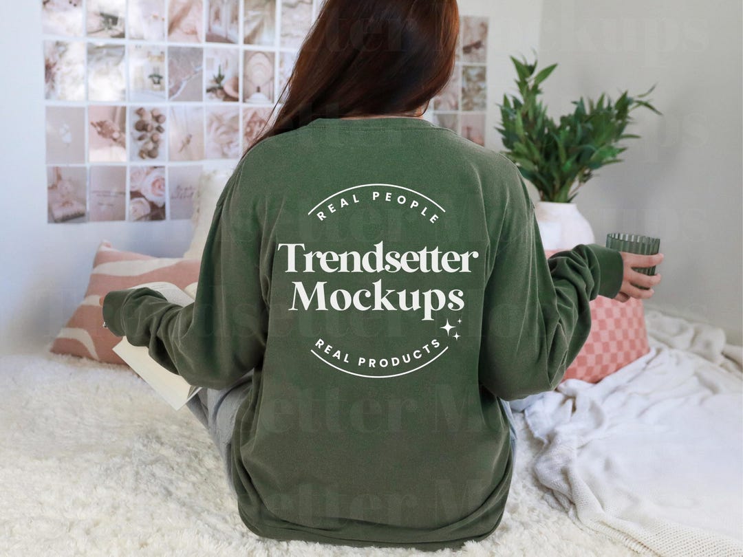 Comfort Colors 6014 Hemp Shirt Mockup CC6014 Green Long Sleeve Tee ...
