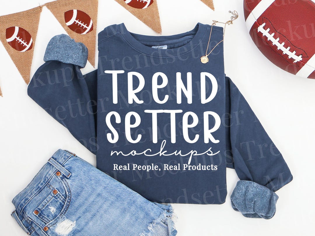 Comfort Colors 1566 Denim Football Sweatshirt Mockup: CC1566 Flatlay ...
