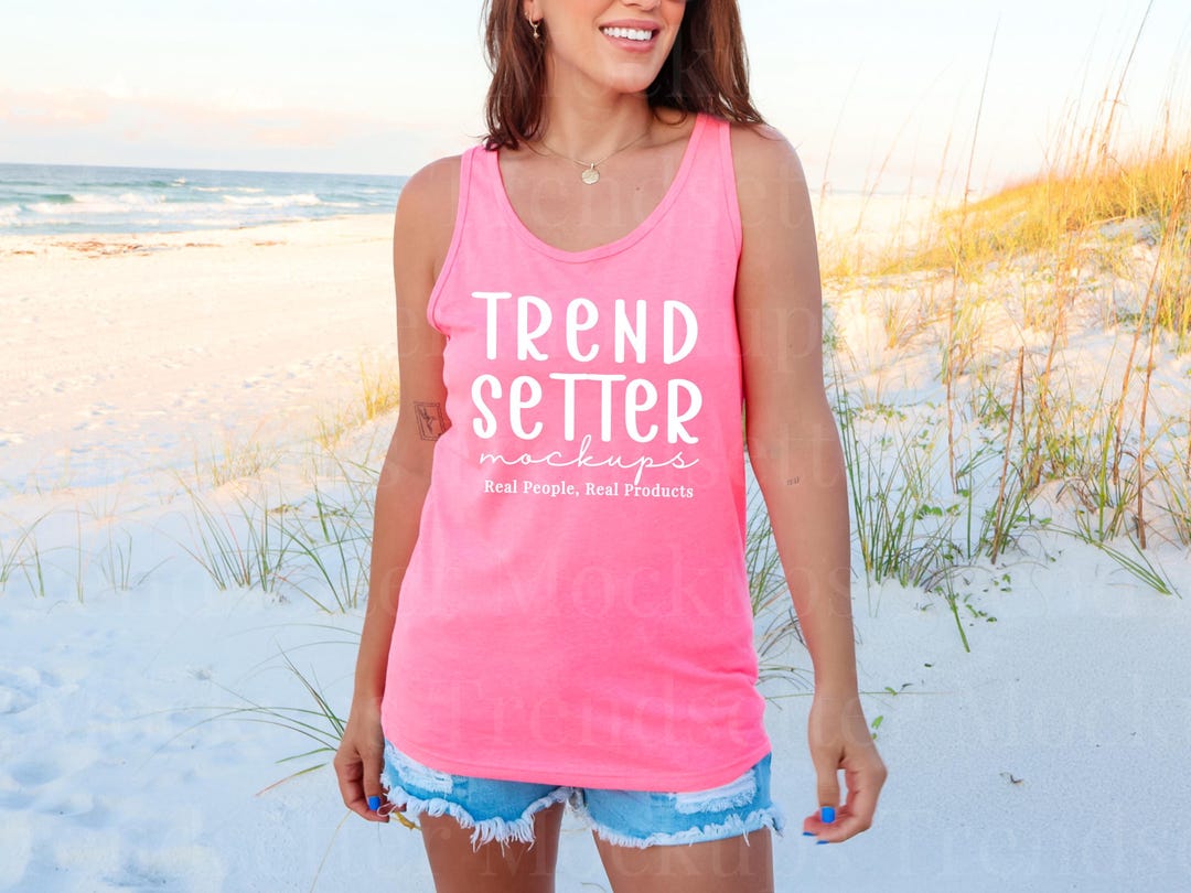 Bella Canvas 3480 Neon Pink Tank Mockup | BC3480 Unisex Jersey Tank ...