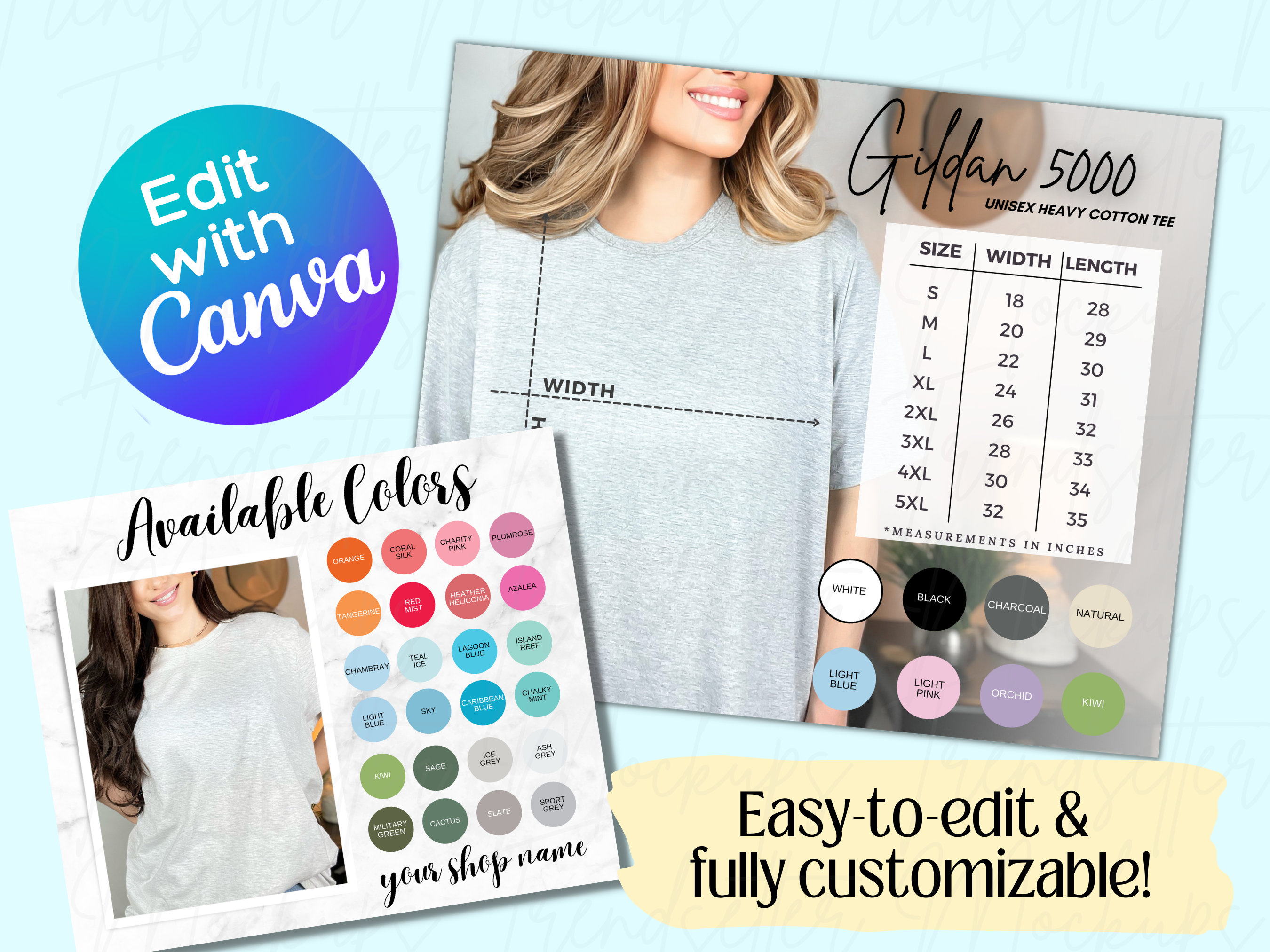 Editable Gildan Color and Size Chart Gildan 5000 Color Chart - Etsy UK