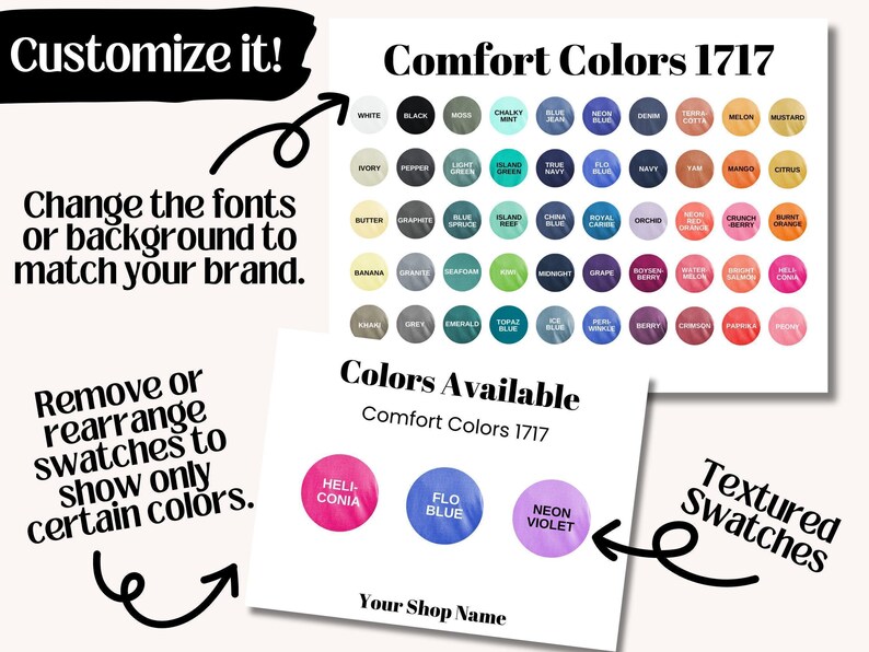 Editable Comfort Colors C1717 Color Chart, Canva Template Editable ...