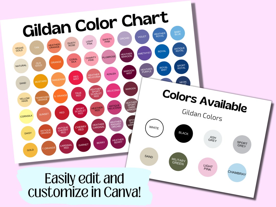 Editable Gildan Color Chart Gildan 5000 Color Chart Gildan - Etsy