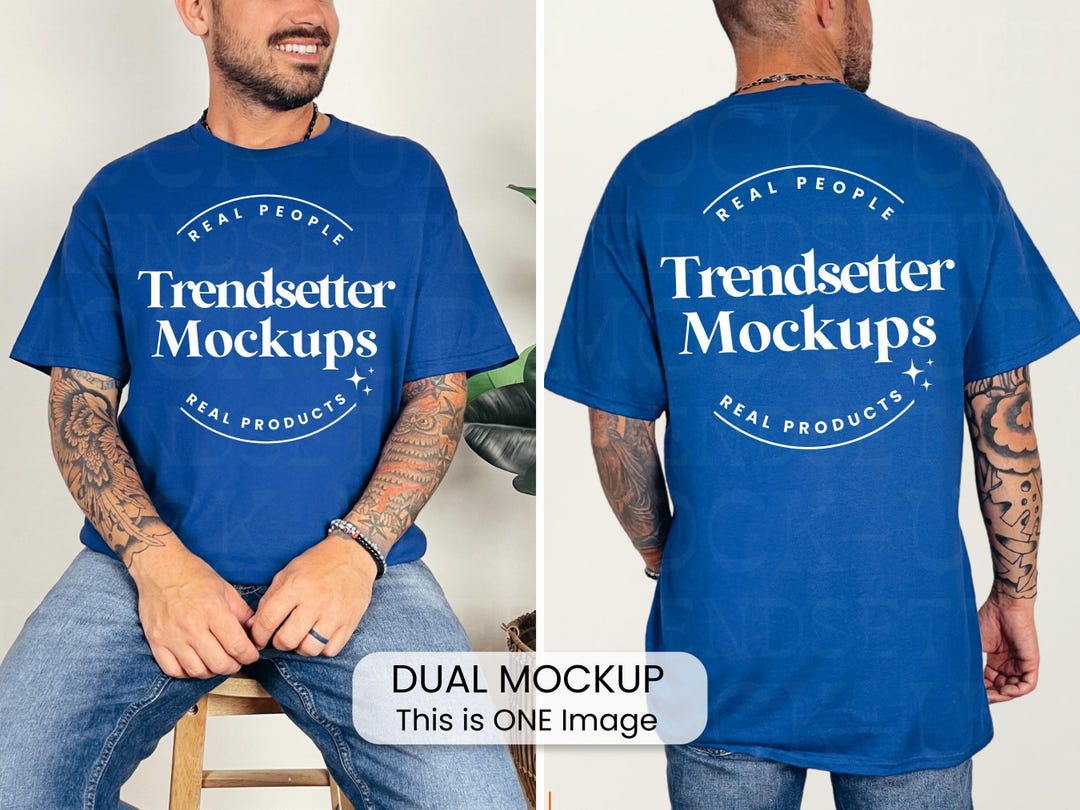 Gildan 5000 Cobalt Mockup, Mens Front and Back of Shirt Mockup, G5000 ...