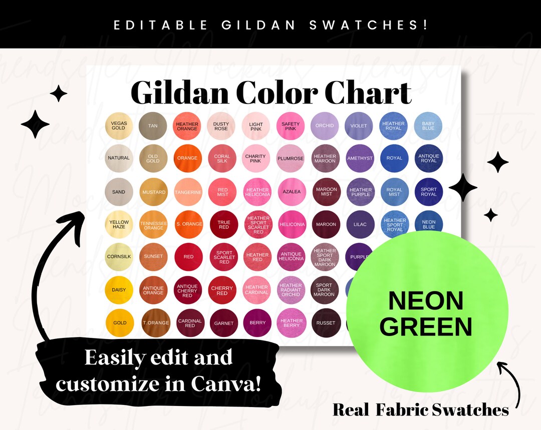 Editable Gildan Color Chart, Gildan 5000 Fabric Swatches, Gildan 2000 ...