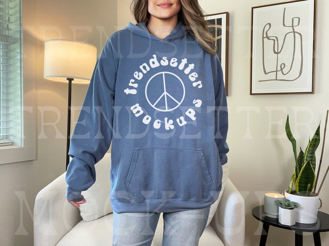 Comfort Colors 1567 Blue Jean Mockup, CC1567 Trendy Hooded Mock Up ...