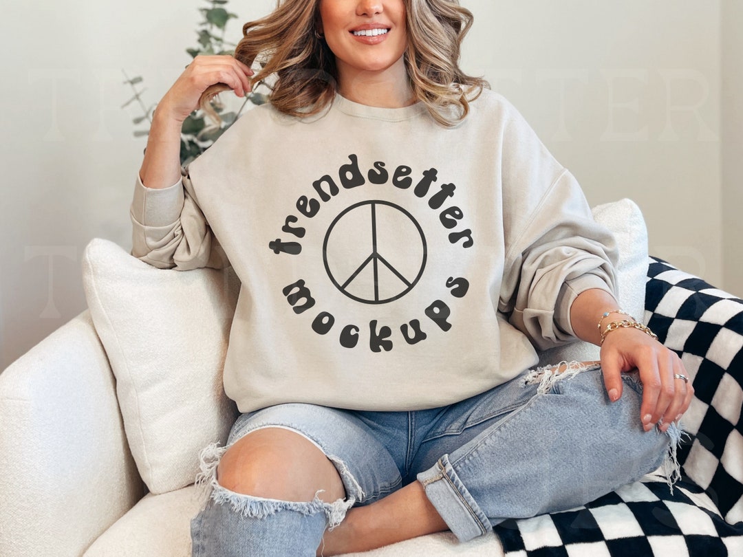 Jerzees 562MR Sandstone Mockup, Crewneck Sweatshirt Sleeve Mock-up ...